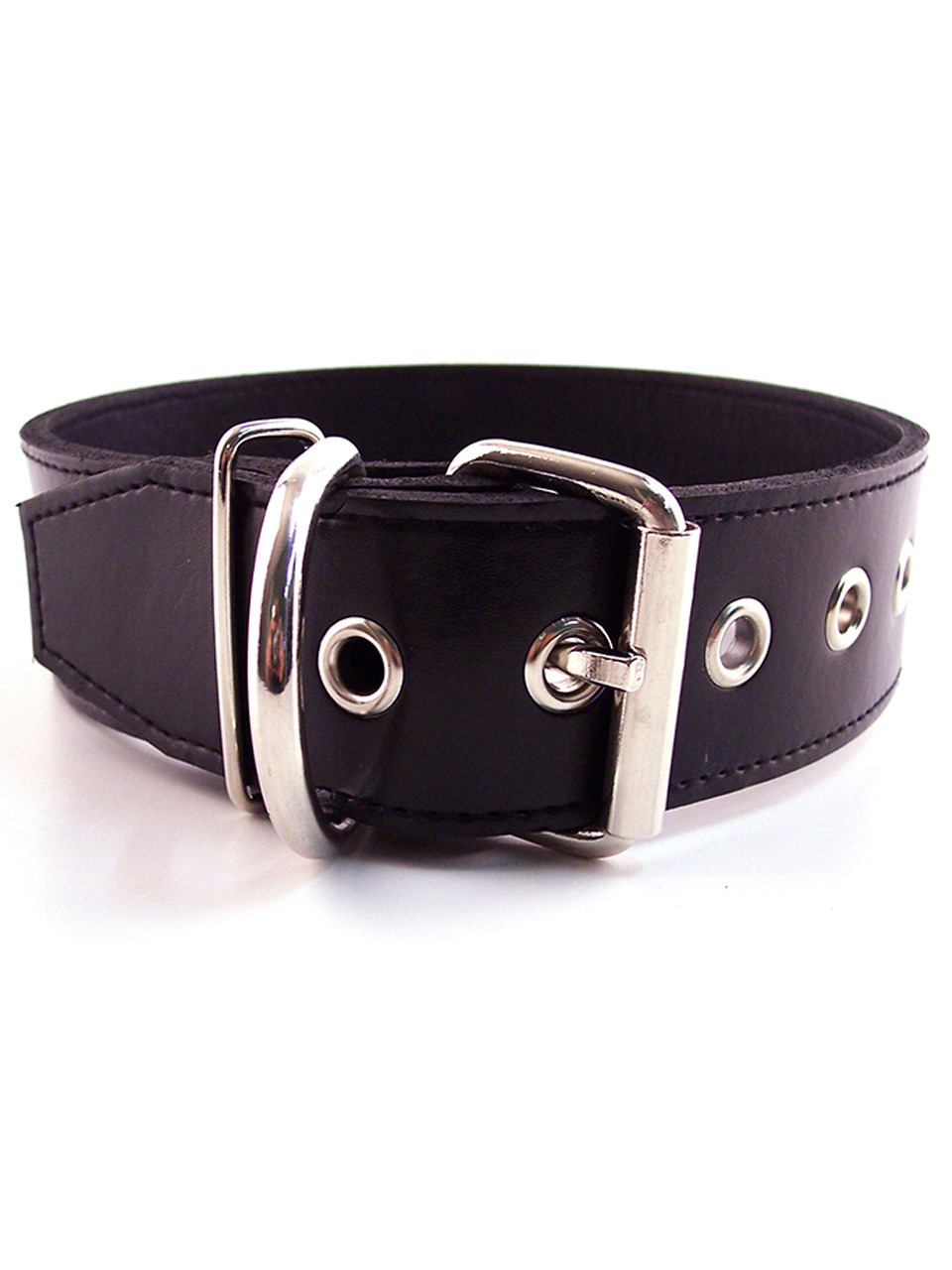 Rouge 40mm Wide Plain Black Leather slave collar with D Ring bondage bdsm