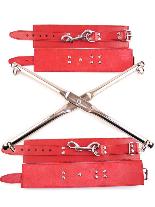 Rouge Leather Cuffs And Metal Rod Hog Tie BDSM Bondage Red or Black X ...