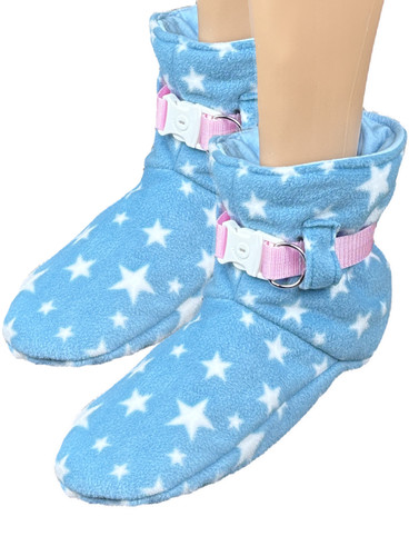 Cuddlz Blue Star Pattern Fleece adult baby padded locking booties ...