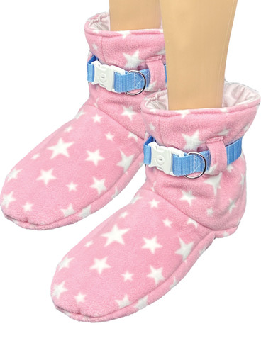 Cuddlz Pink Star Pattern Fleece adult baby padded locking booties ...