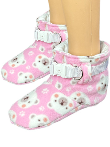Cuddlz Pink Teddy Pattern Fleece adult baby padded locking booties ...
