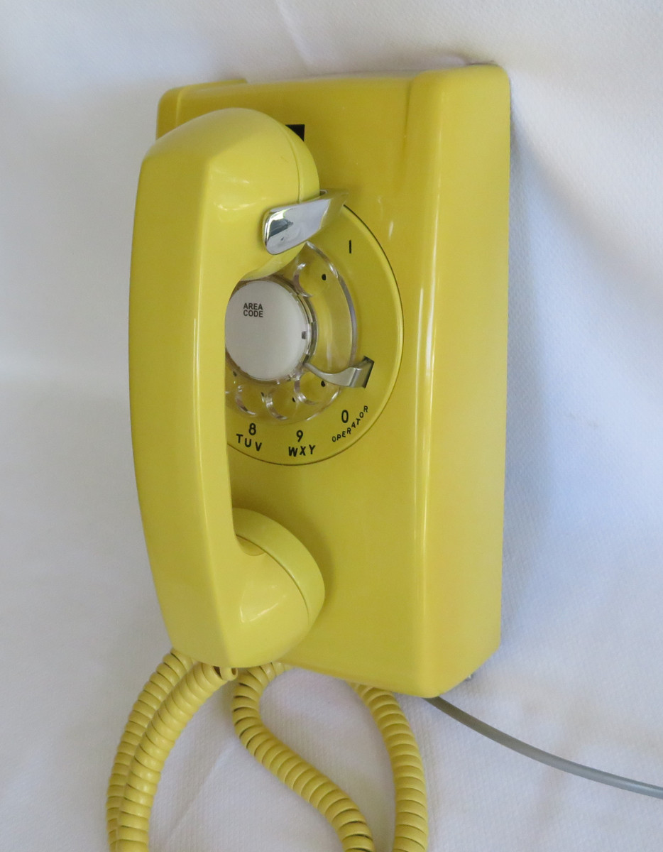 Yellow wall telephone with rotary dial Western Electric 554 wall ...
