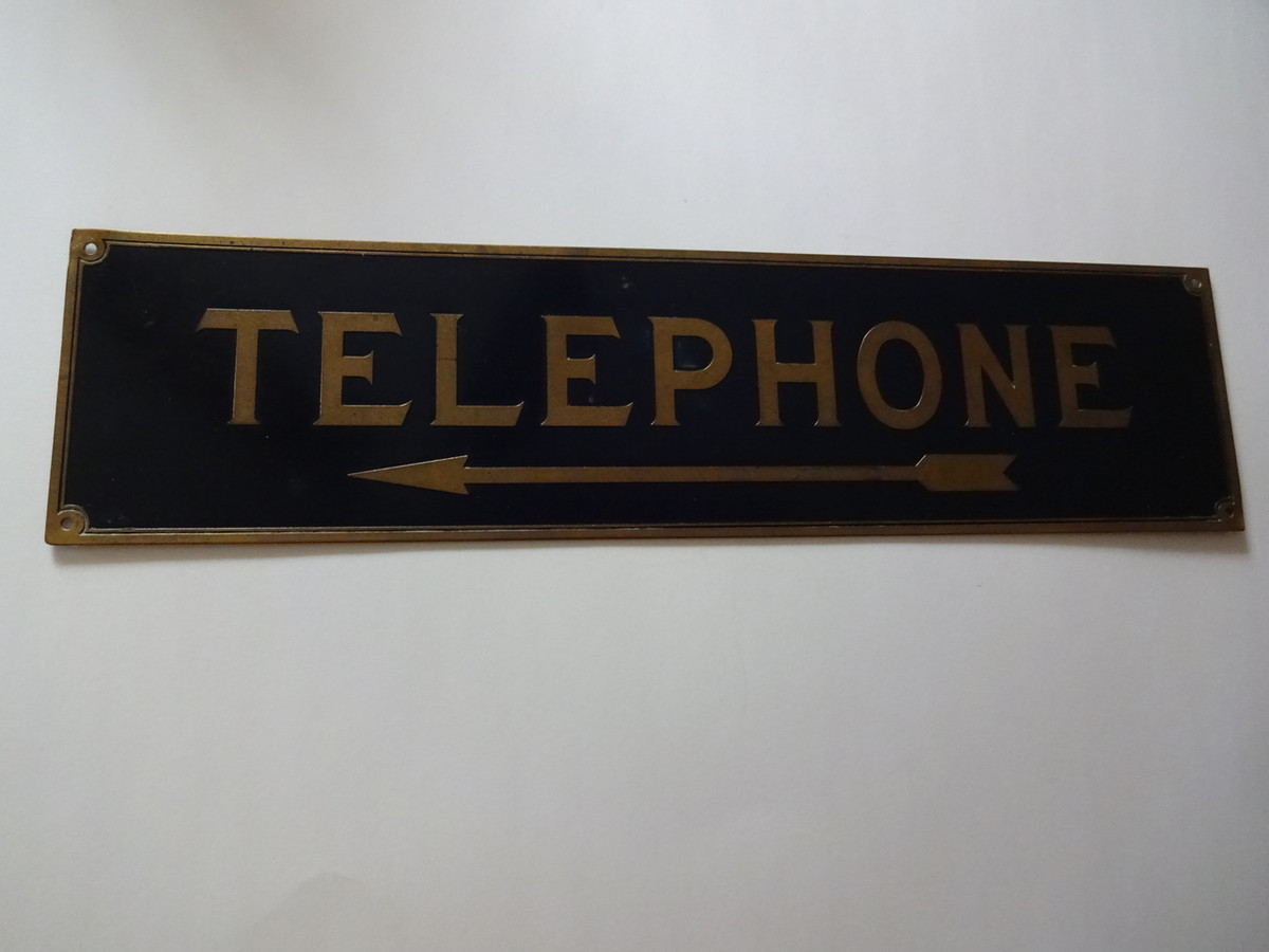 Brass payphone sign for old wooden phone booth from the 1930s to 1940s ...