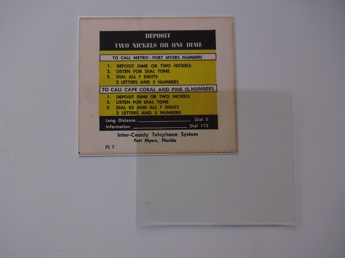 3 Slot Payphone Middle direction card with plastic from Florida area ...