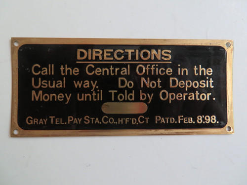 1905 Gray pay station Brass direction sign | Old Phone Shop