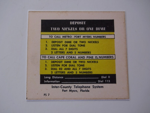 3 Slot Payphone Middle direction card with plastic from Florida area ...