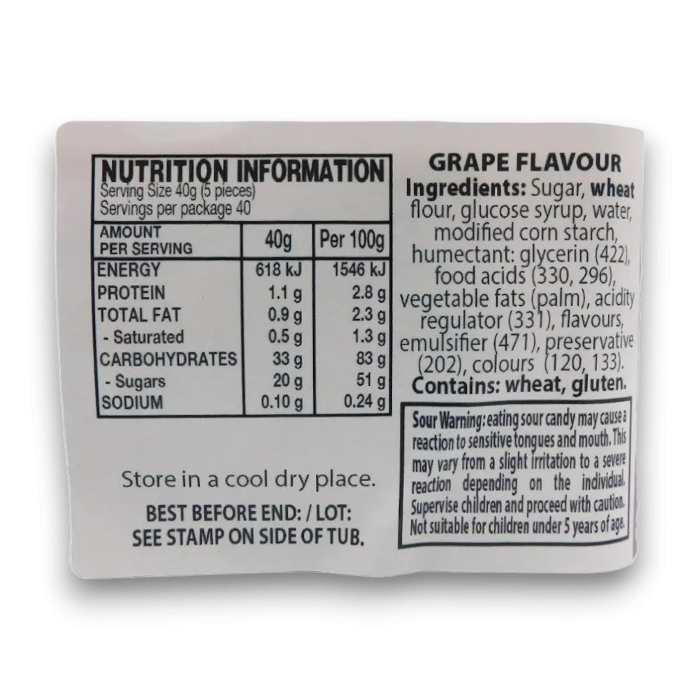 TNT Sour Straps Grape - 1.6kg Tub (200 Pieces)