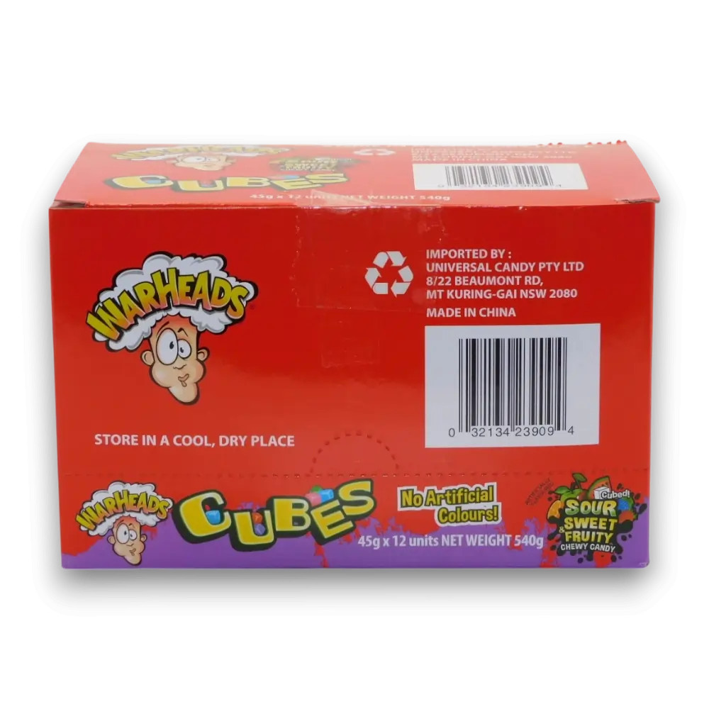 Warheads Sour Cubes - 12 x 45g Bags Display
