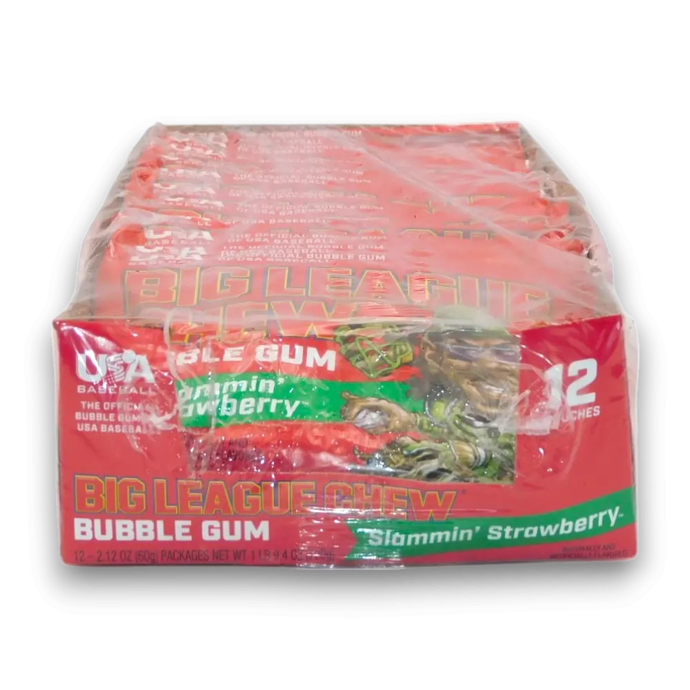 Big League Chew Slammin’ Strawberry Bubble Gum – 12 x 60g Box