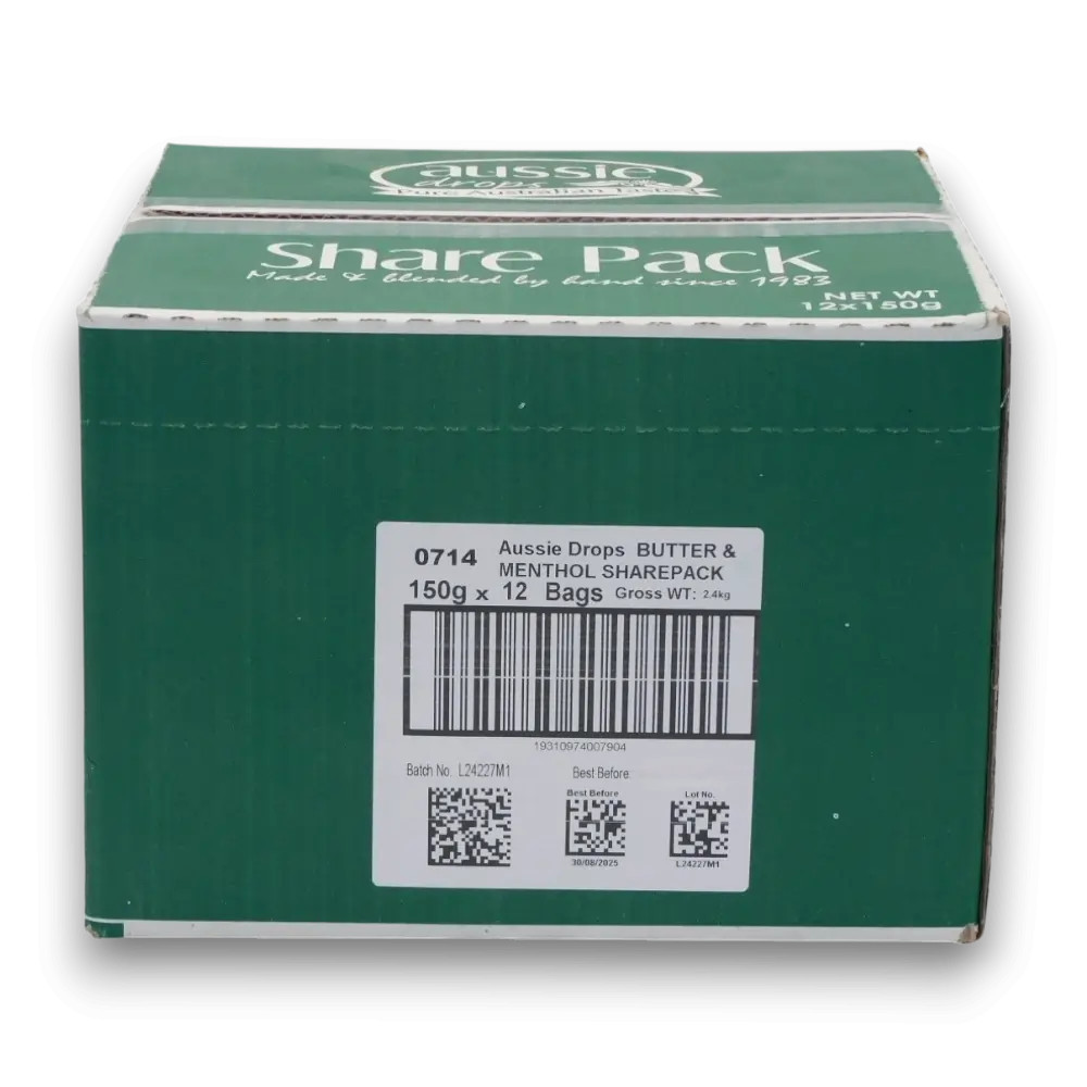 Aussie Drops Butter & Menthol Sharepack 12 x 150g Bags