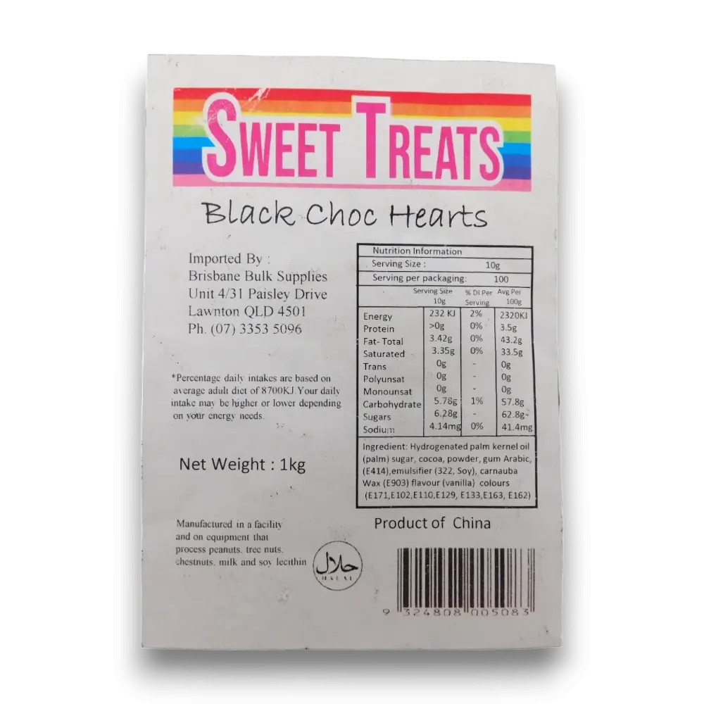 Sweet Treats Choc Hearts - Black (1kg Bag) | Buy Online