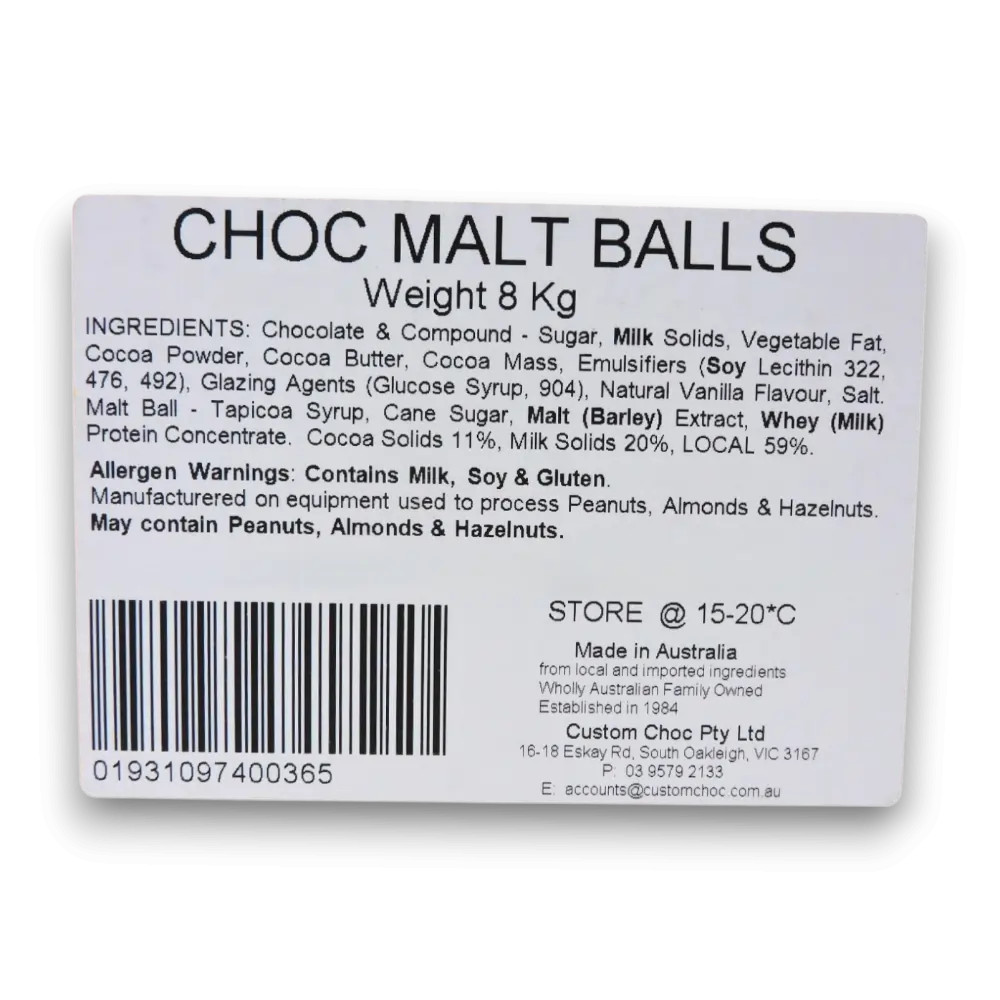 Custom Choc - Choc Malt Balls 8kg Bulk Box | Buy Online