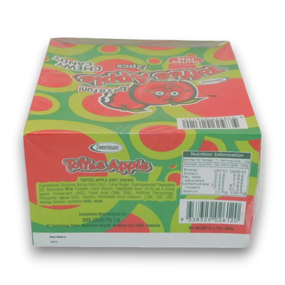 Sweetmans Toffee Apple Bars – 72pc Chewy Apple Candy