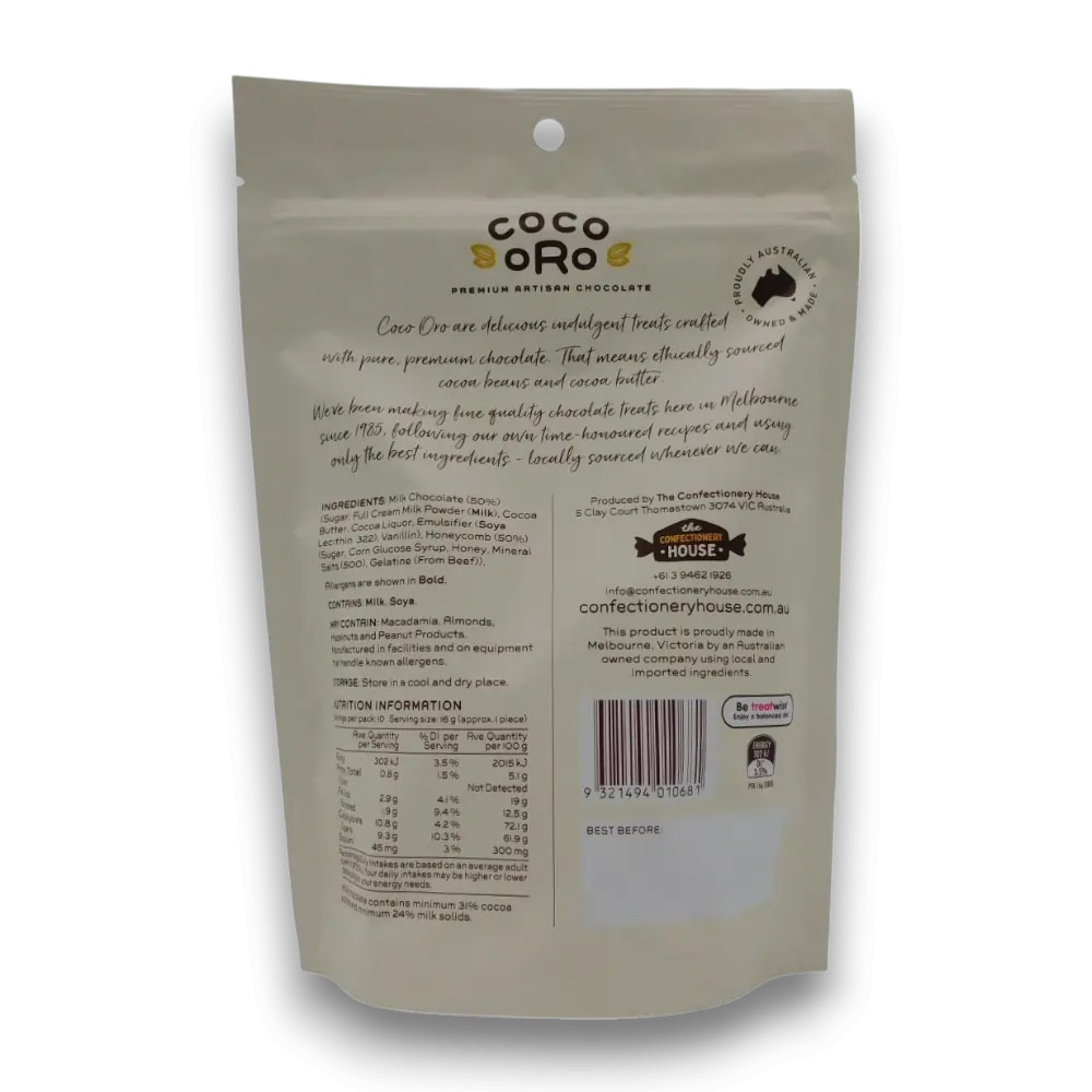 Coco Oro Milk Chocolate Honeycomb 160g