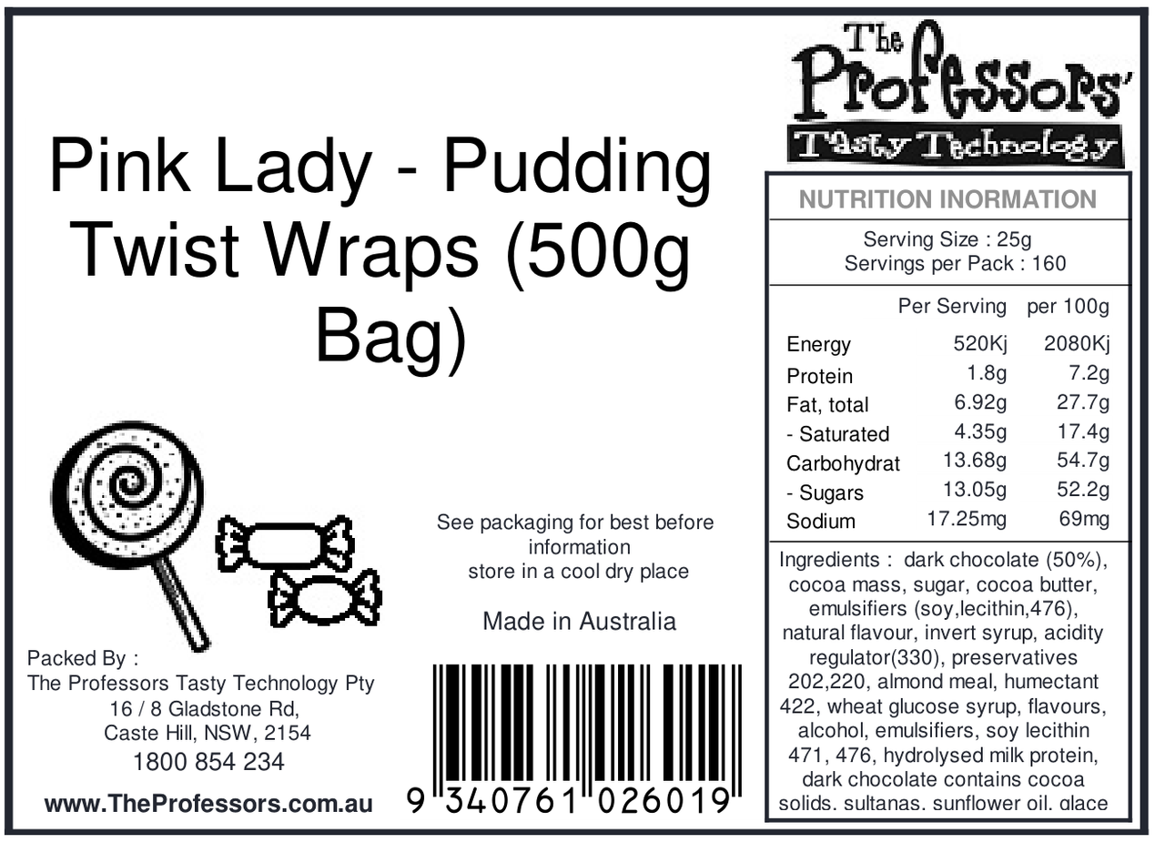 Pink Lady Pudding Twist Wraps 500g Bag