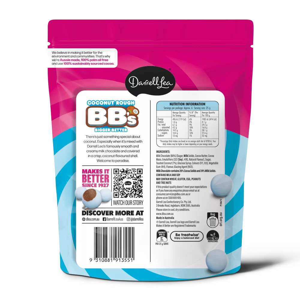 Darrell Lea - BB's - Milk Coconut Rough (168g bag)