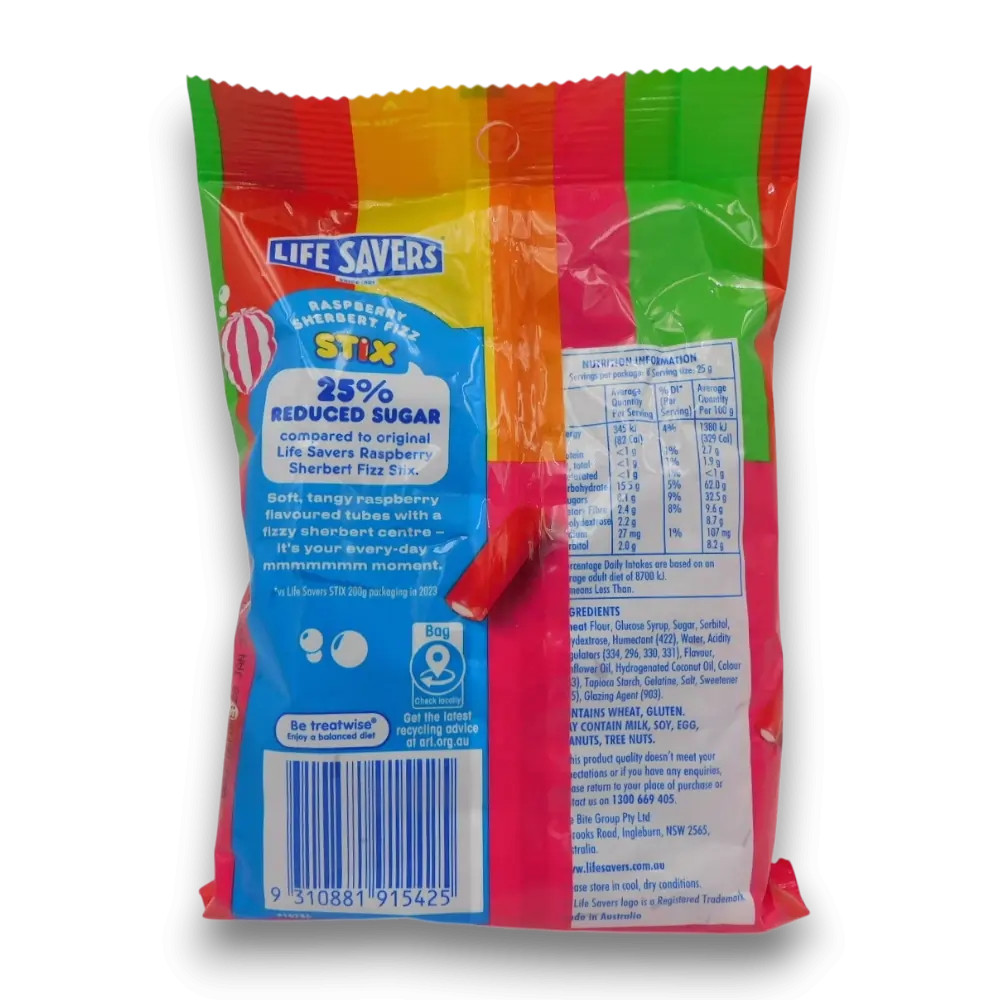 Life Savers - Stix - 25% Reduced Sugar - Raspberry Sherbert Fizz (200g bag)