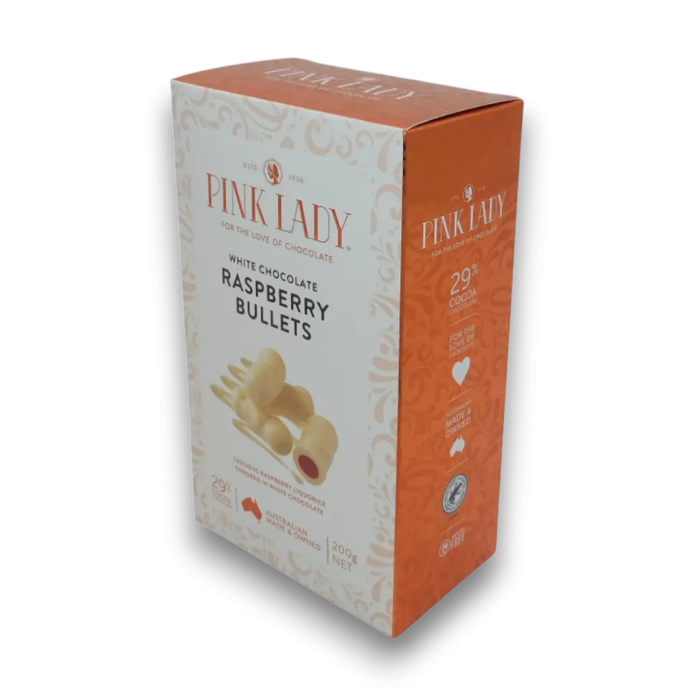 Pink Lady - White Chocolate Raspberry Bullets (200g box)