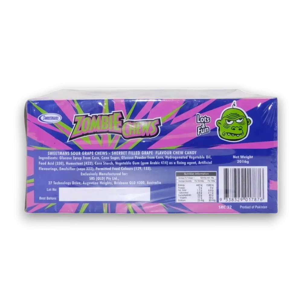 Buy Zombie Chews Sour Grape - Sherbet Filled (72 Bars)