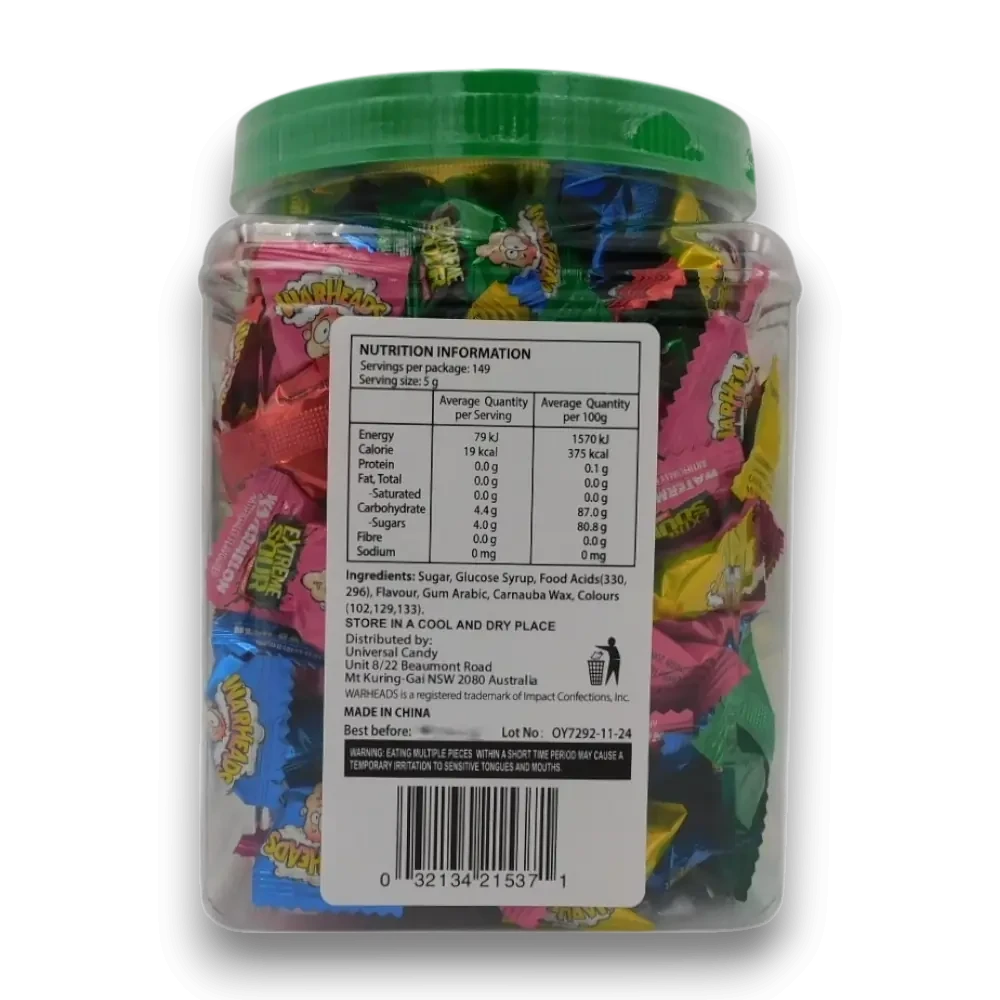 Warheads Extreme Sour Candy Pieces 240pc Display Tub