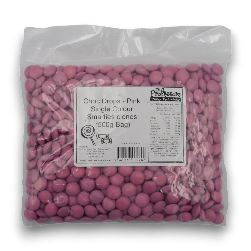 Choc Drops - Pink Single Colour Smarties Clones (500g Bag)