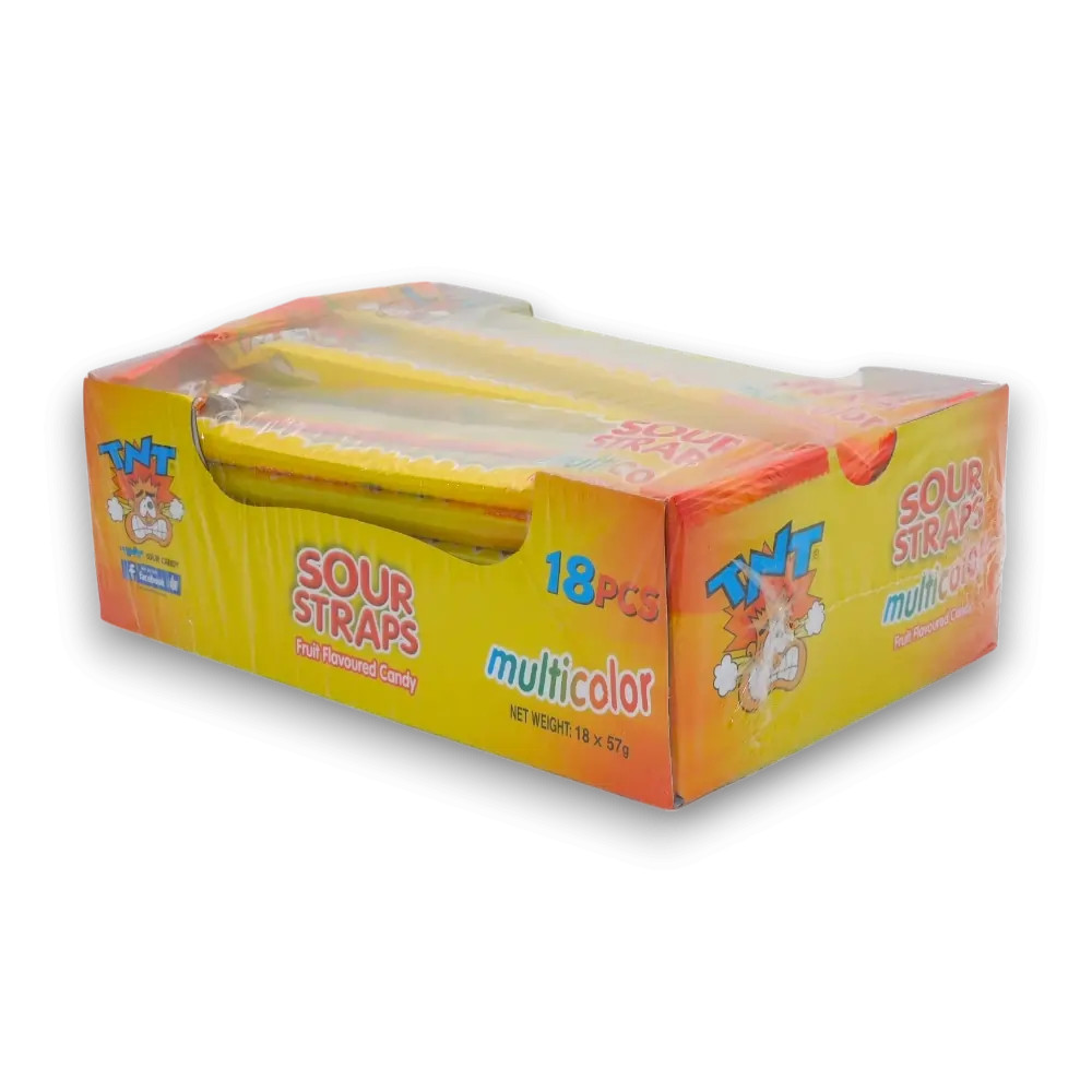 TNT Sour Straps Multicolour Packs (18 x 57g Display Unit)