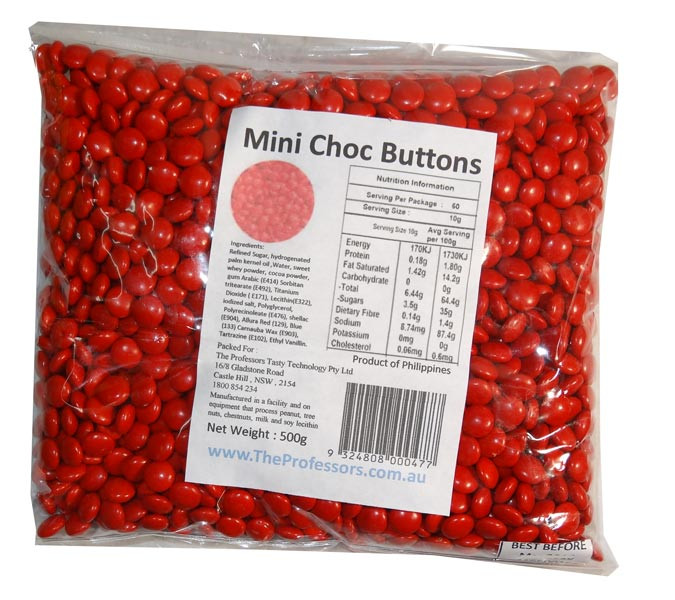 Mini Choc Buttons - Red online at The Professors Online Lolly Shop (4729)