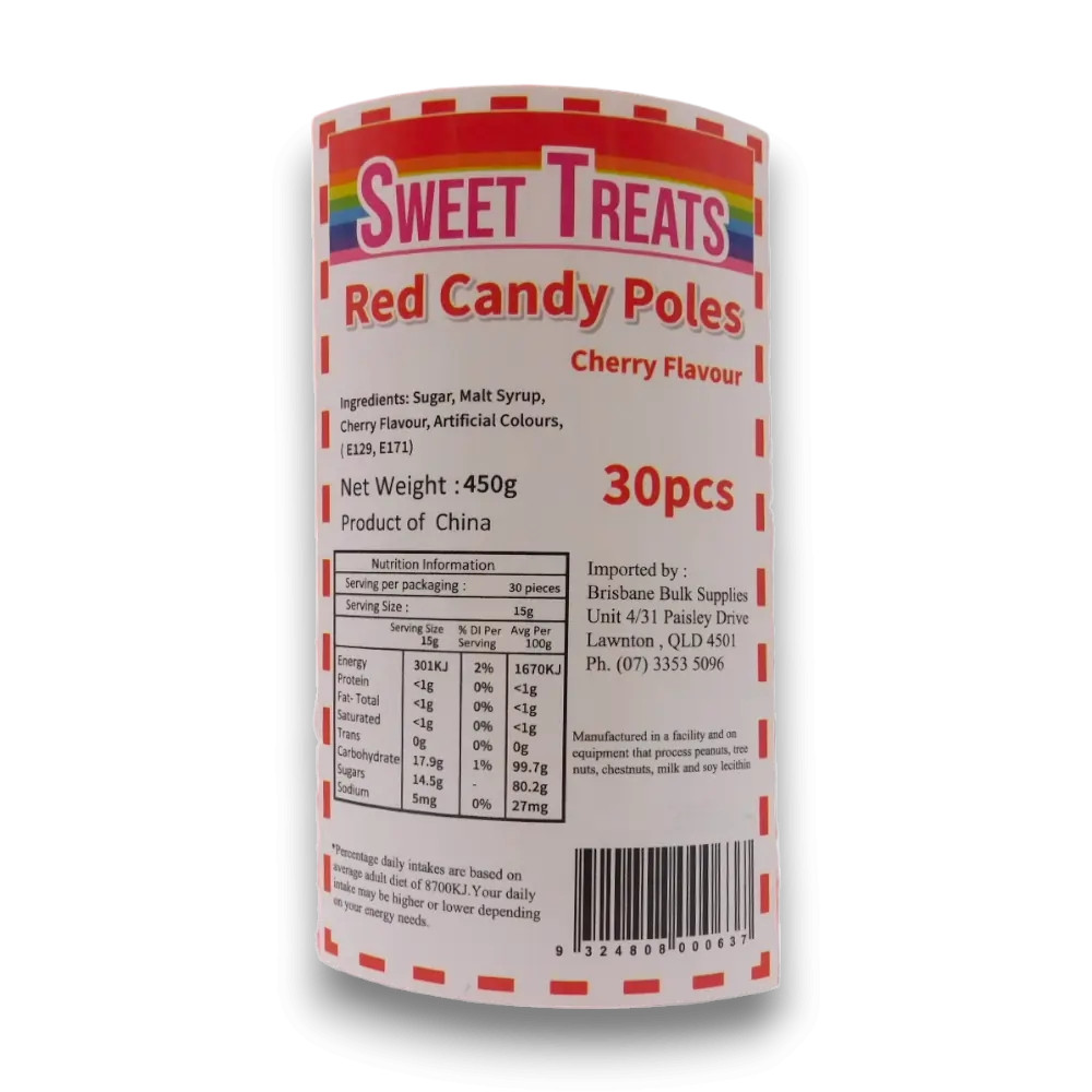 Sweet Treats Red Candy Poles - Cherry Flavour (30 x 18g)