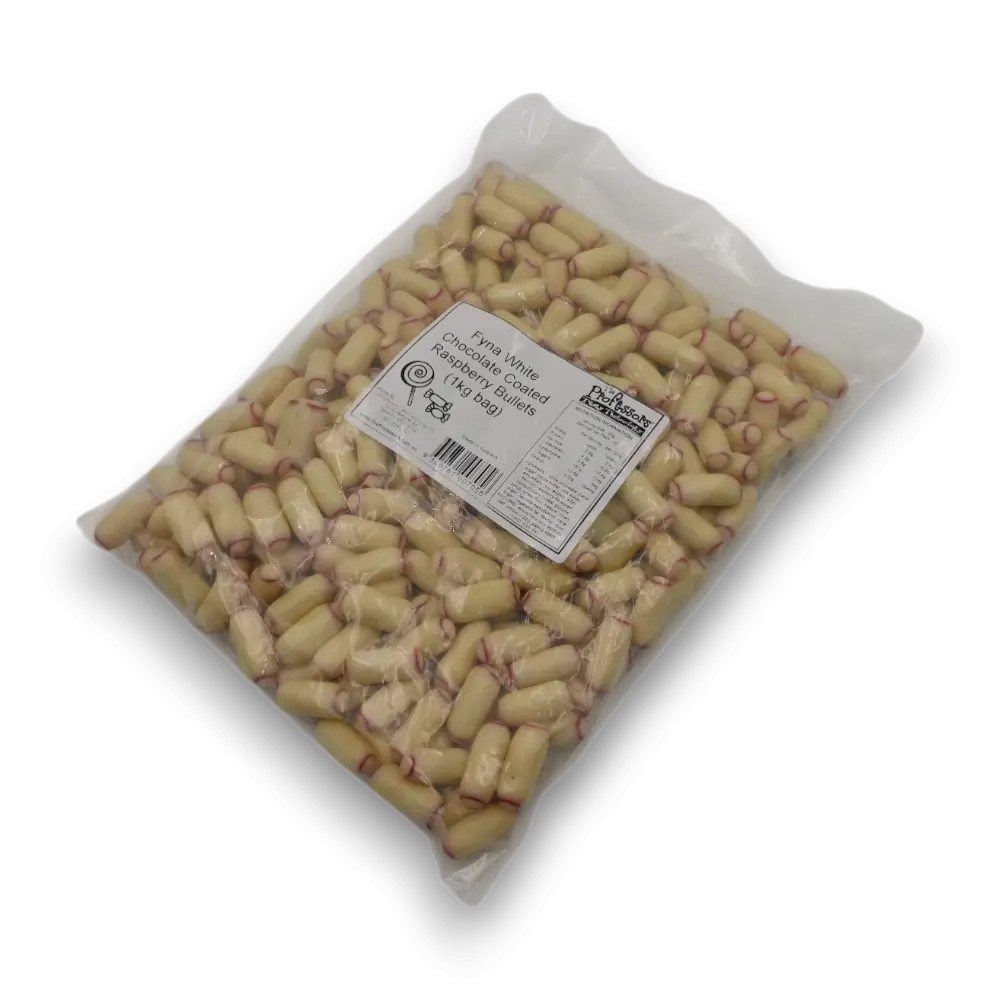 Fyna White Chocolate Coated Raspberry Bullets 1kg