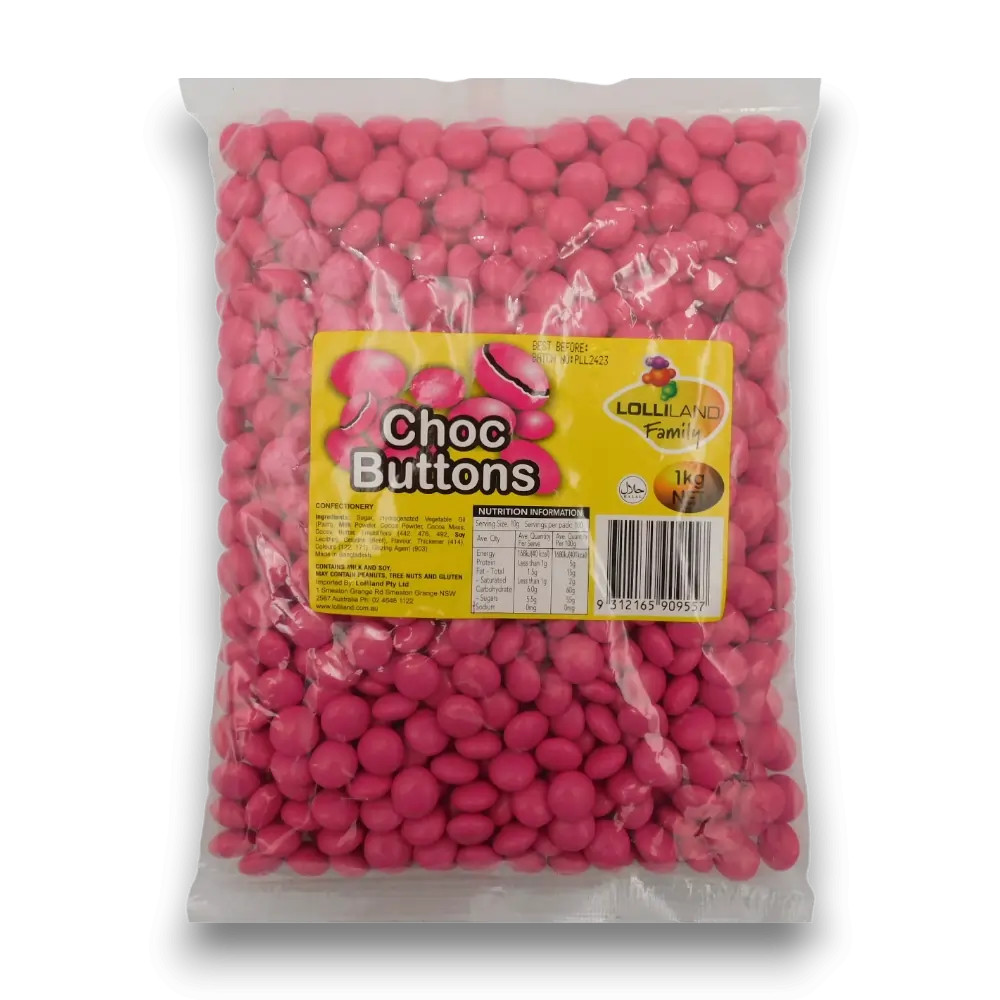 Lolliland Choc Buttons - Pink (1kg Bag) | Buy Online