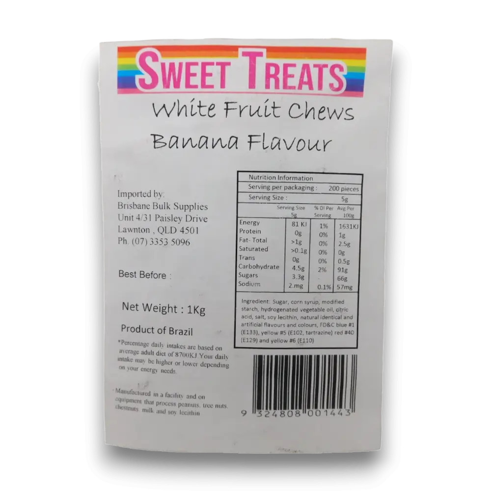 Sweet Treats Wrapped Fruit Chews - Banana Flavour (1kg)