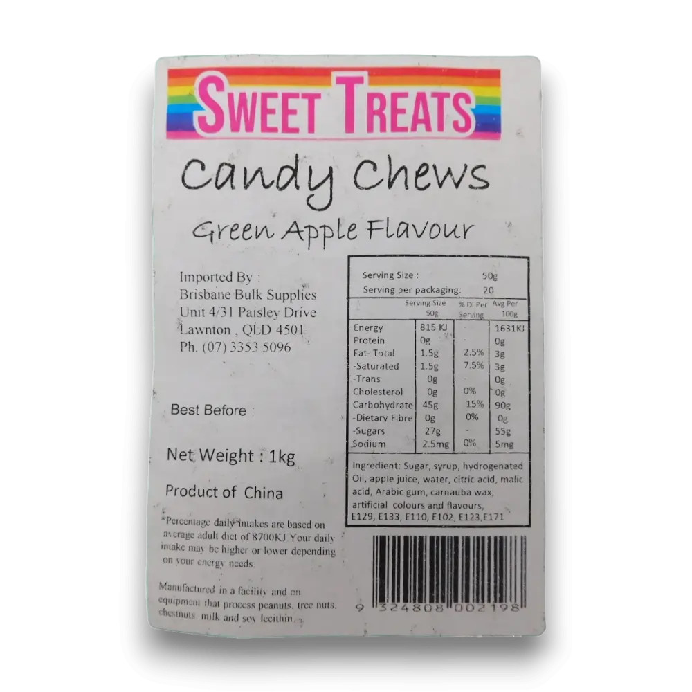 Sweet Treats Green Apple Candy Chews (1kg Bag) | Buy Online