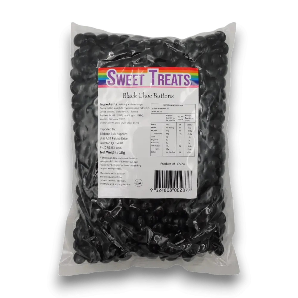 Sweet Treats Choc Buttons - Black (1kg Bag) | Buy Online