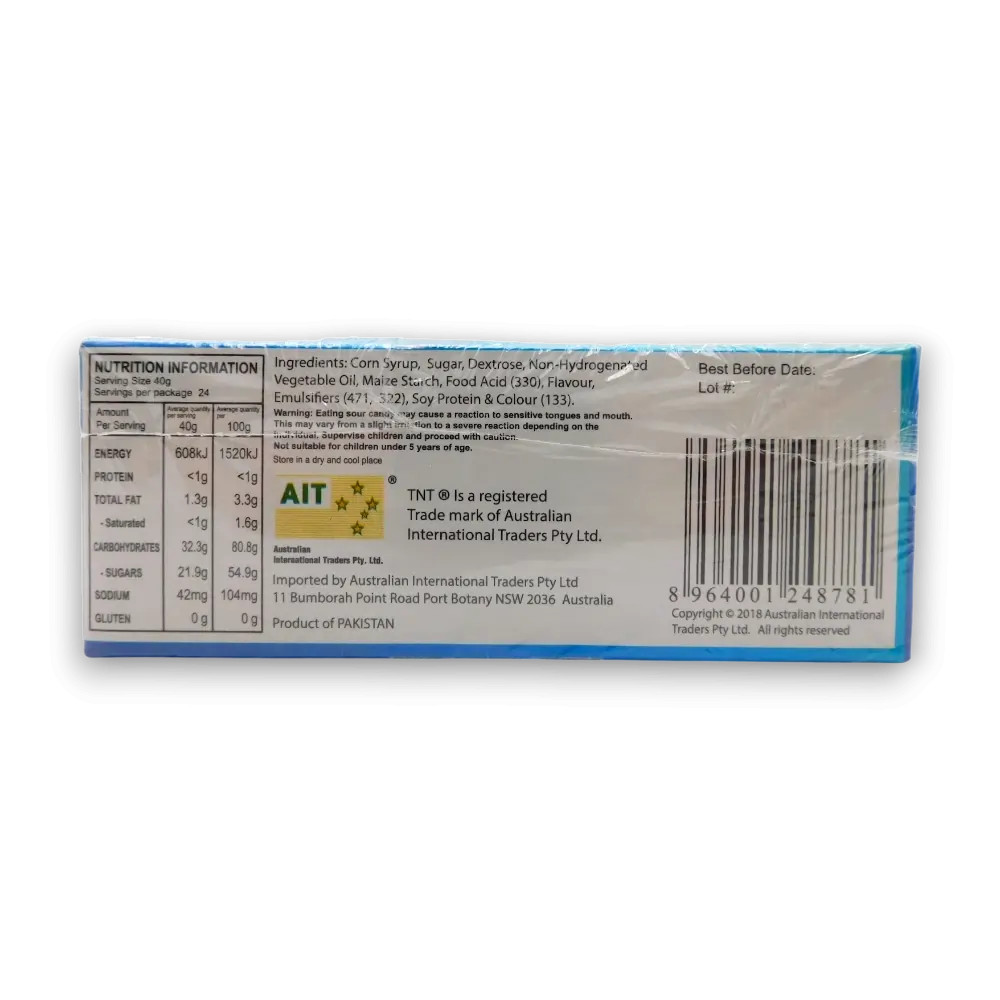 TNT - Giant Sour Chews - Blue Raspberry (Display unit | 24 x 40g bars)