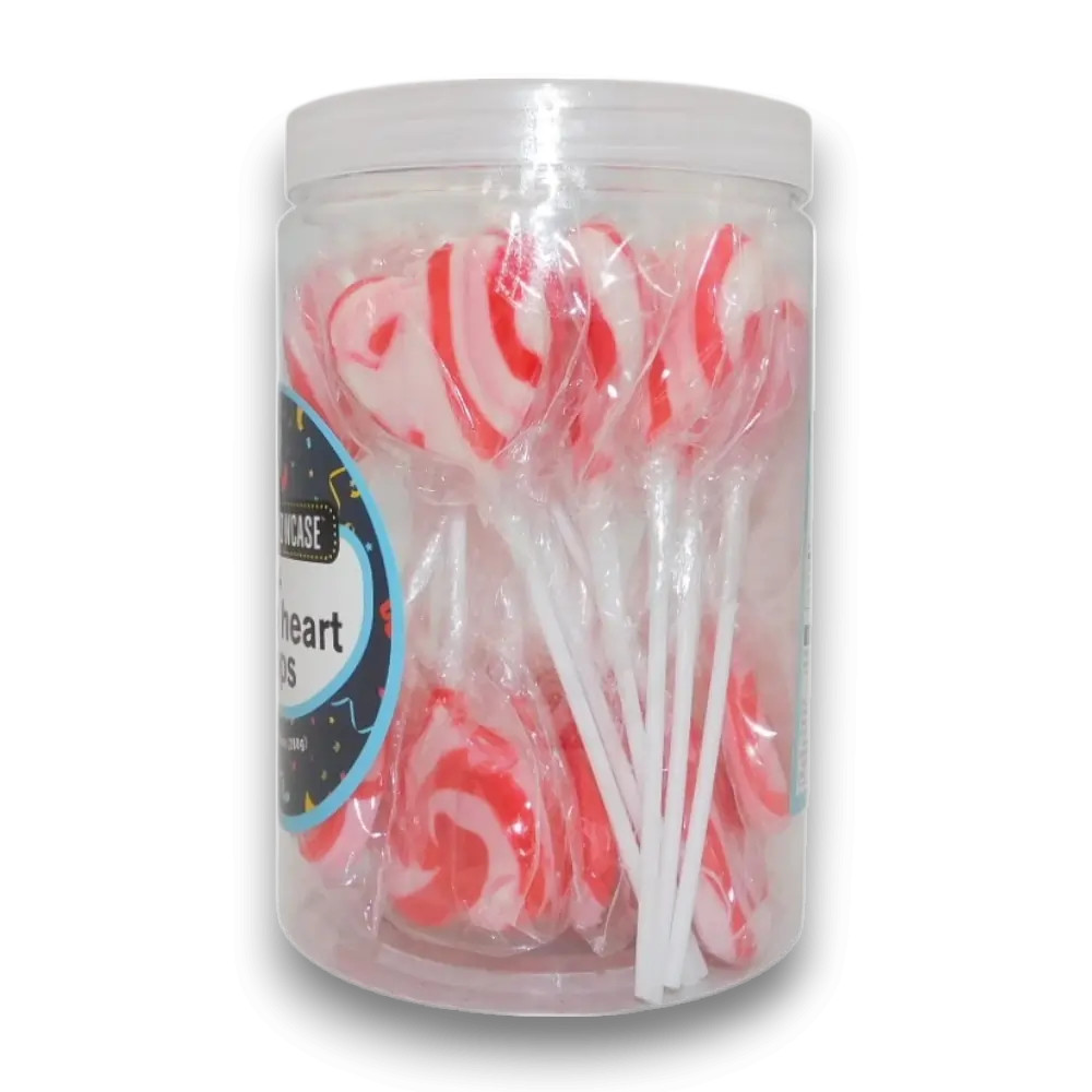 Candy Showcase Swirly Heart Pops Red – 24pc Tub