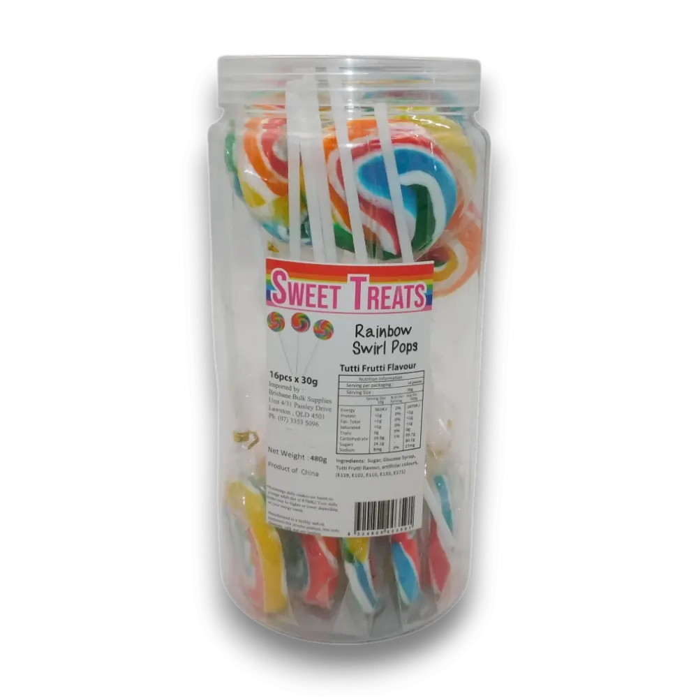 Sweet Treats Large Rainbow Swirl Pops - 16 x 30g Jar