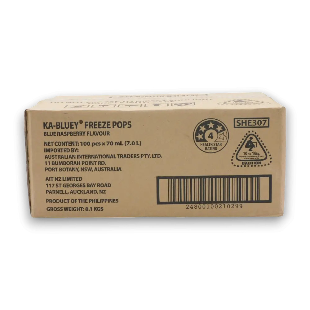 Ka-Bluey Snap-Stix Blue Raspberry Freeze Pops (100 x 70ml)