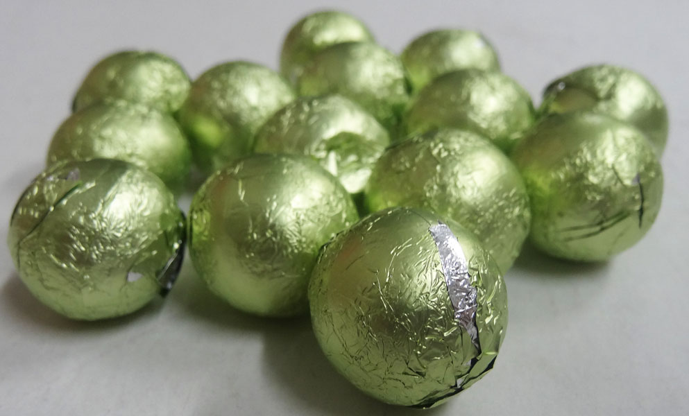 Foiled Milk Choc Leaf Green Balls - buy at The Professors Online Lolly ...