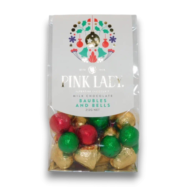 Pink Lady - Milk Chocolate Baubles and Bells (212g bag)