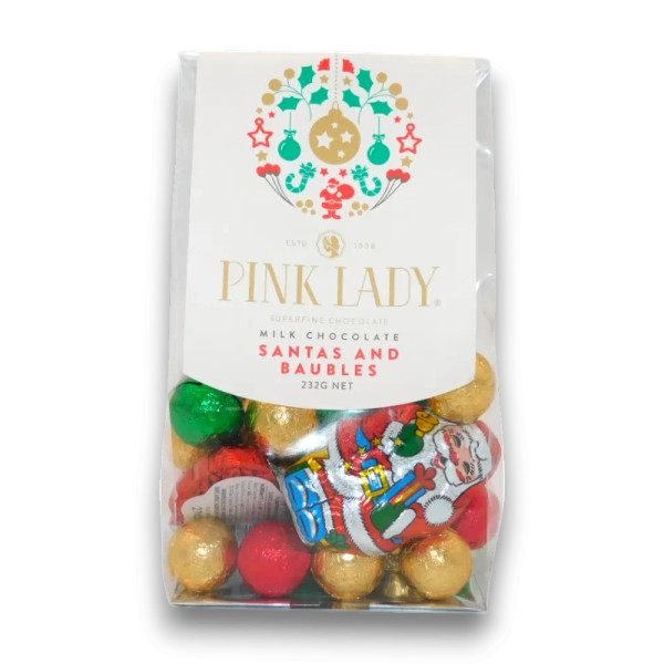 Pink Lady - Milk Chocolate Santas and Baubles (232g bag)
