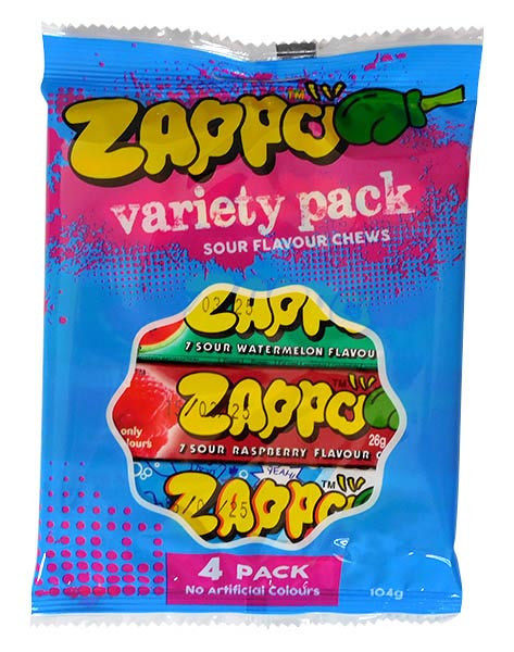 Zappo - Chews - Sour Variety - 4-pack (Display unit | 20 x 104g pcs)