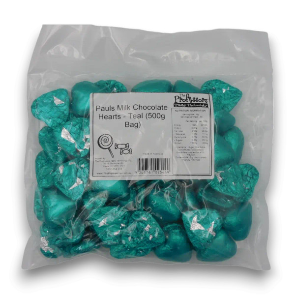 Pauls Milk Chocolate Hearts - Teal 500g | Foiled Chocolates