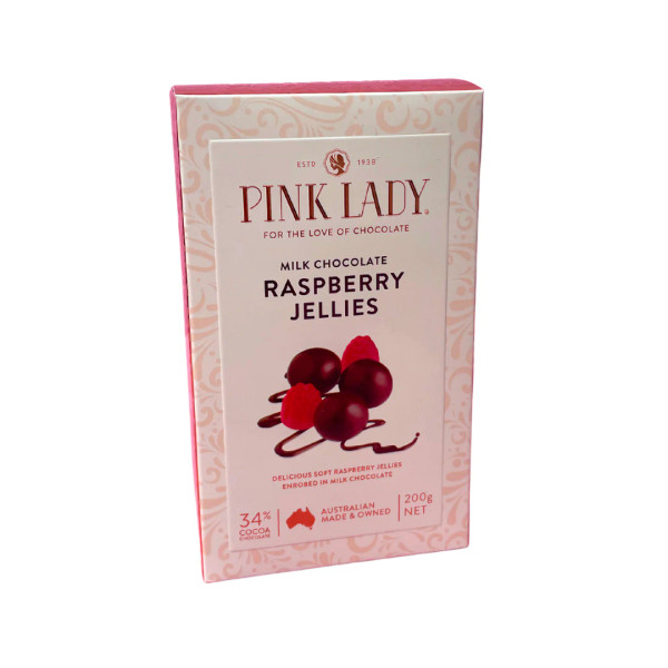 Pink Lady Milk Chocolate Raspberry Jellies 200g Box