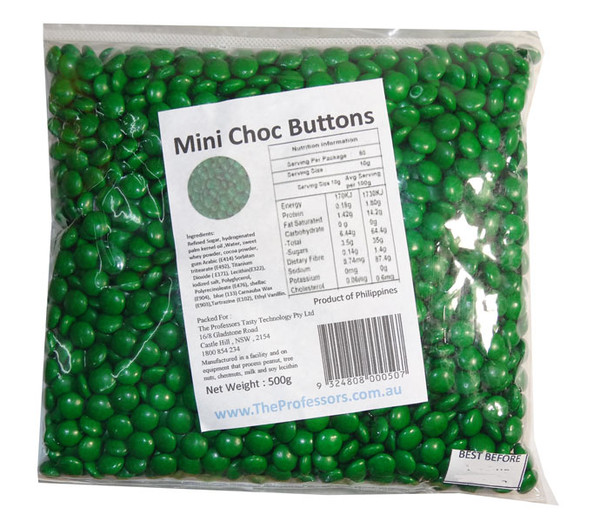 Mini Choc Buttons - Green - buy at The Professors Online Lolly Shop (4730)