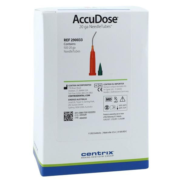 AccuDose Bendable Needle Tubes Photobloc Orange 20 Gauge 500/Box ...