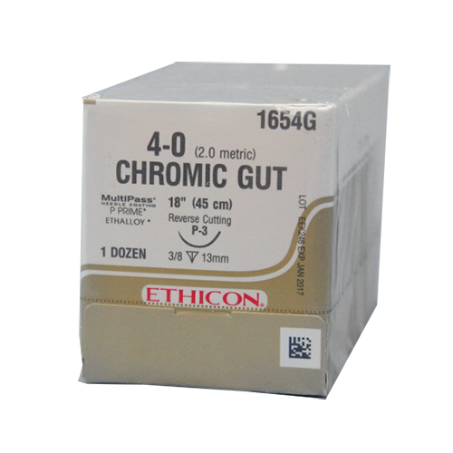Ethicon Sutures. Chromic Gut. 1654G 4-0 P-3 18" 12/Box - Dental Brands