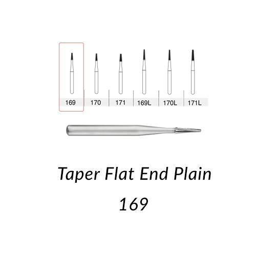 Carbide Burs. FG-169 Taper Flat End Plain. 100 pcs/bag