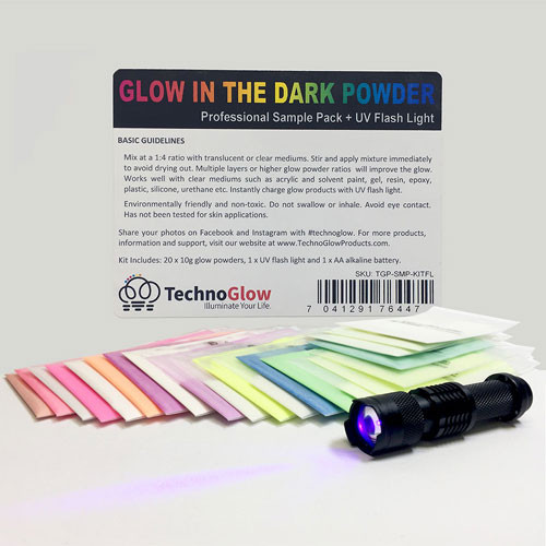 Glow in the Dark Powder Sample Pack with UV Flash Light
