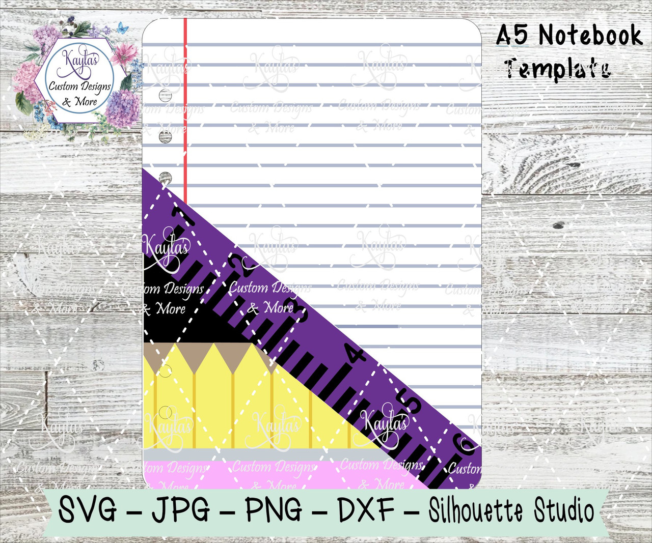 Teacher Theme with Ruler A5 Notebook Template Digital Download