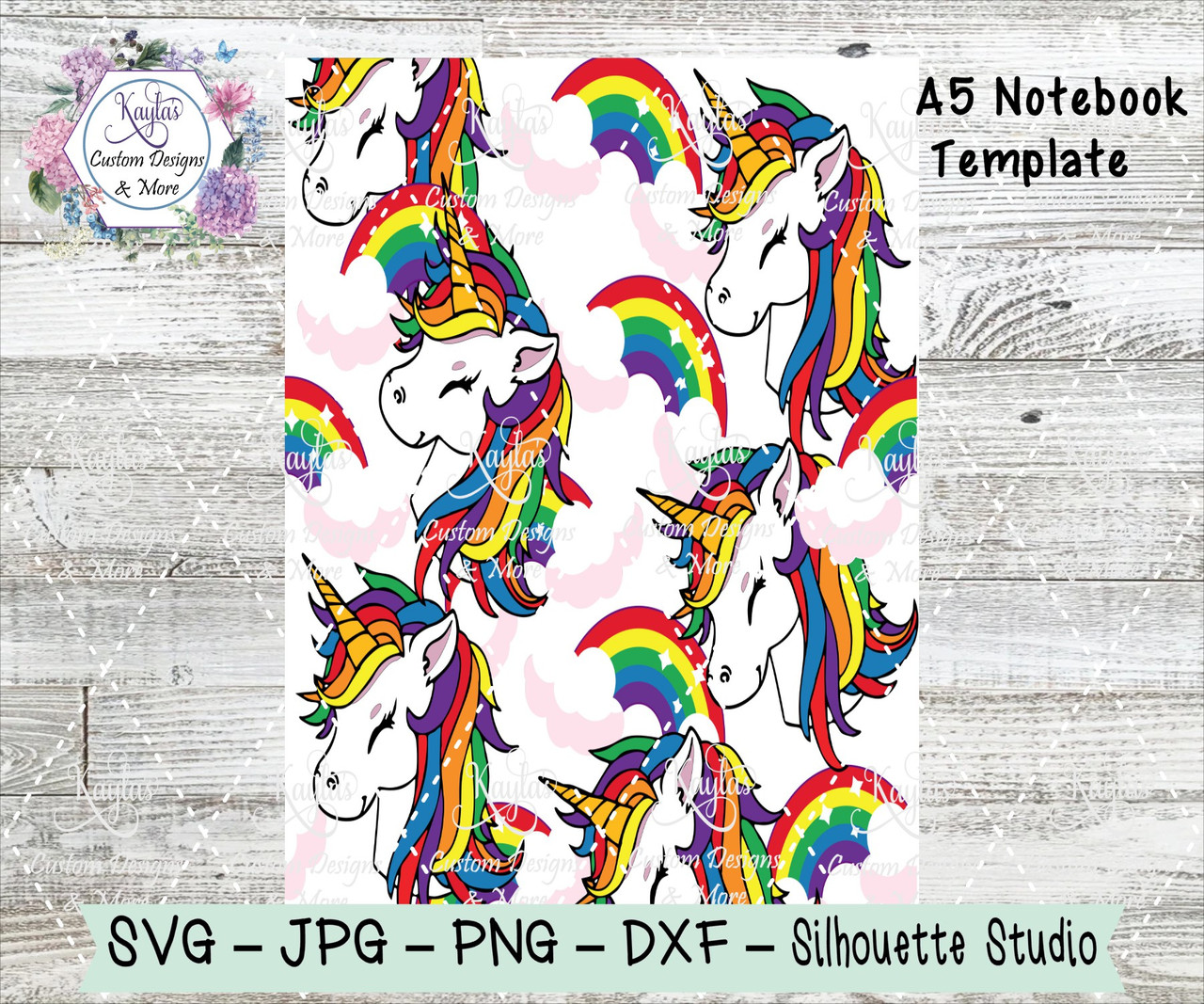 Unicorns and Rainbows Burst Notebook Template Digital Download